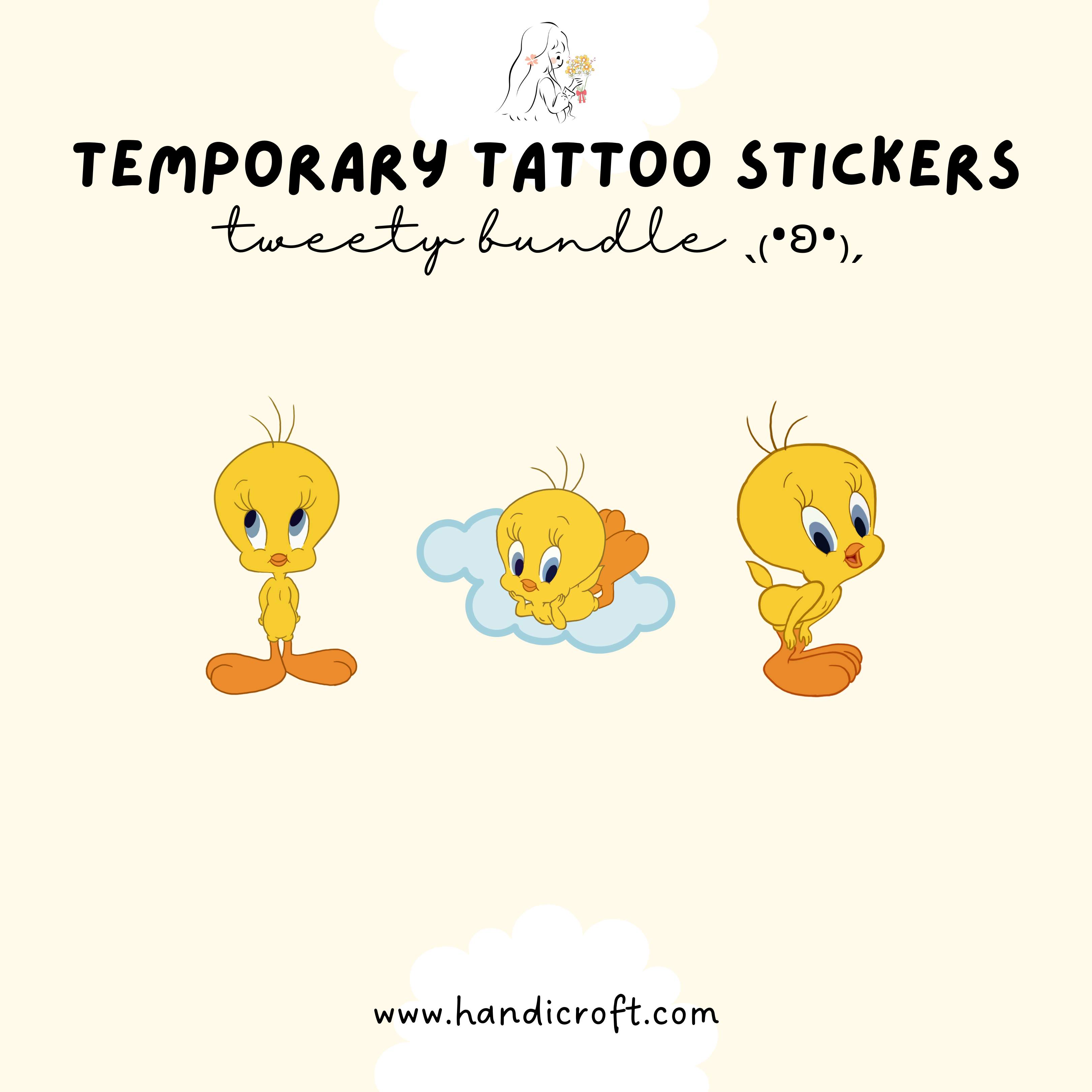 [bundle] tweety bird - temporary tattoo sticker – handicroft