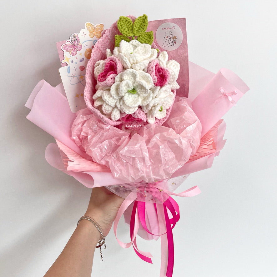 handicroft handmade crochet jasmine flower bouquet - jasmine's gentle blush