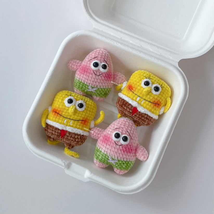 handicroft handmade crochet spongebob & patrick star amigurumi keychain