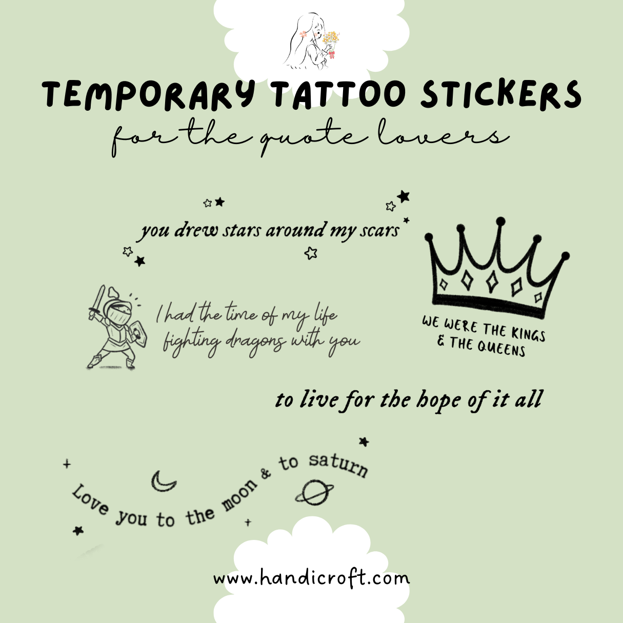 [bundle] all the quotes - temporary tattoo sticker – handicroft